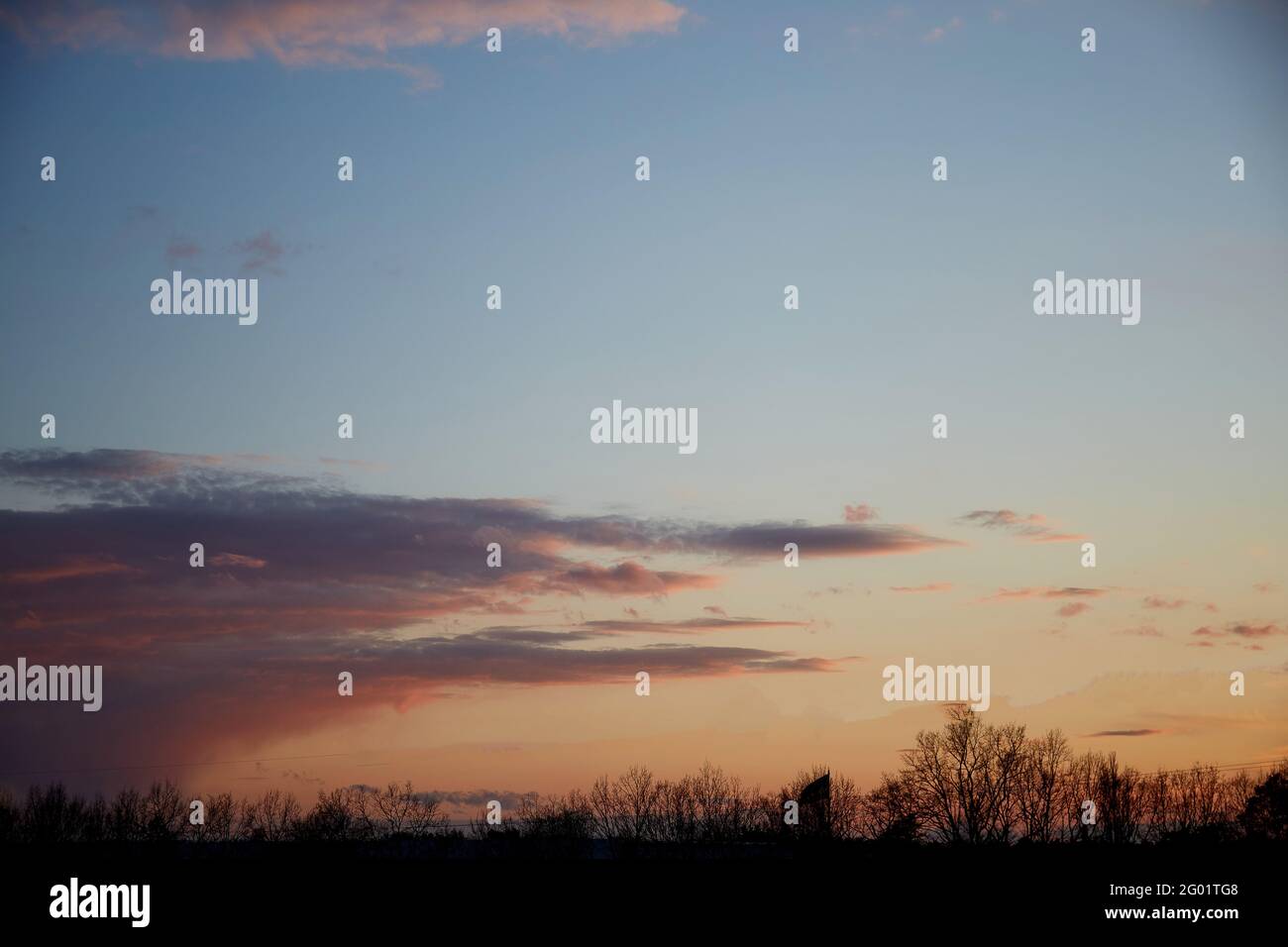 Blue hour - gorgeous sunset sky with pink twinkle clouds. Natural ...