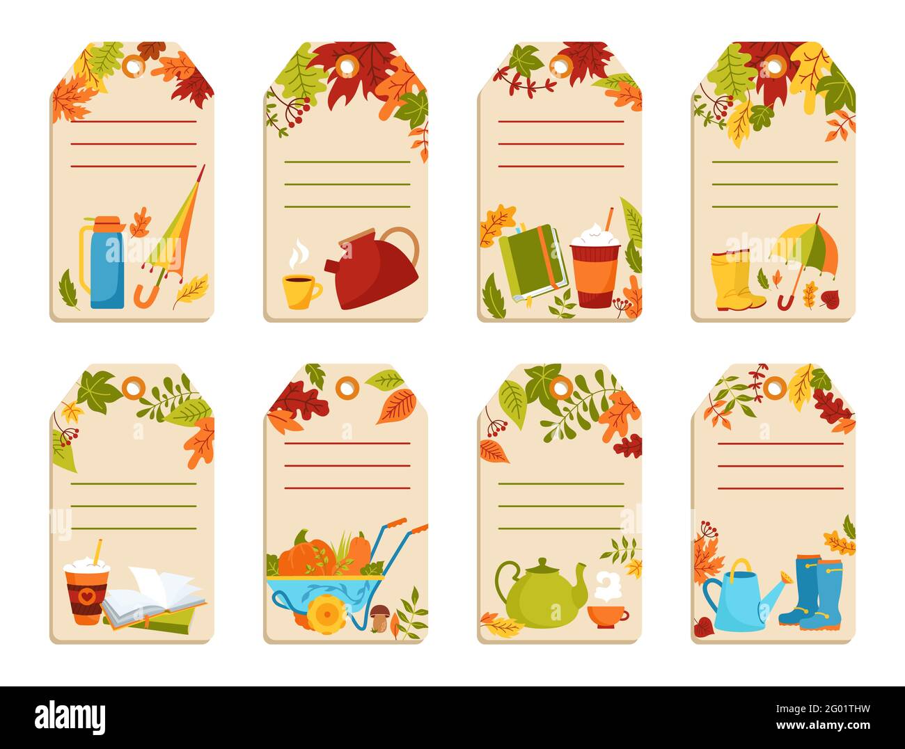 Autumn paper price tags hand drawn cartoon set. Rural gift tags flat ...