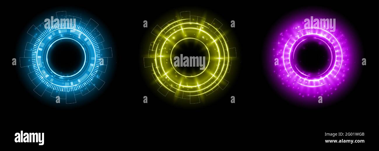 Set of color hologram portal. Magic fantasy portal. Magic circle with ...