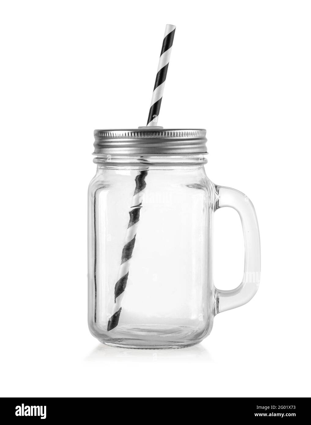 Mason Jar drinking glass with a handle isolated on white background ...