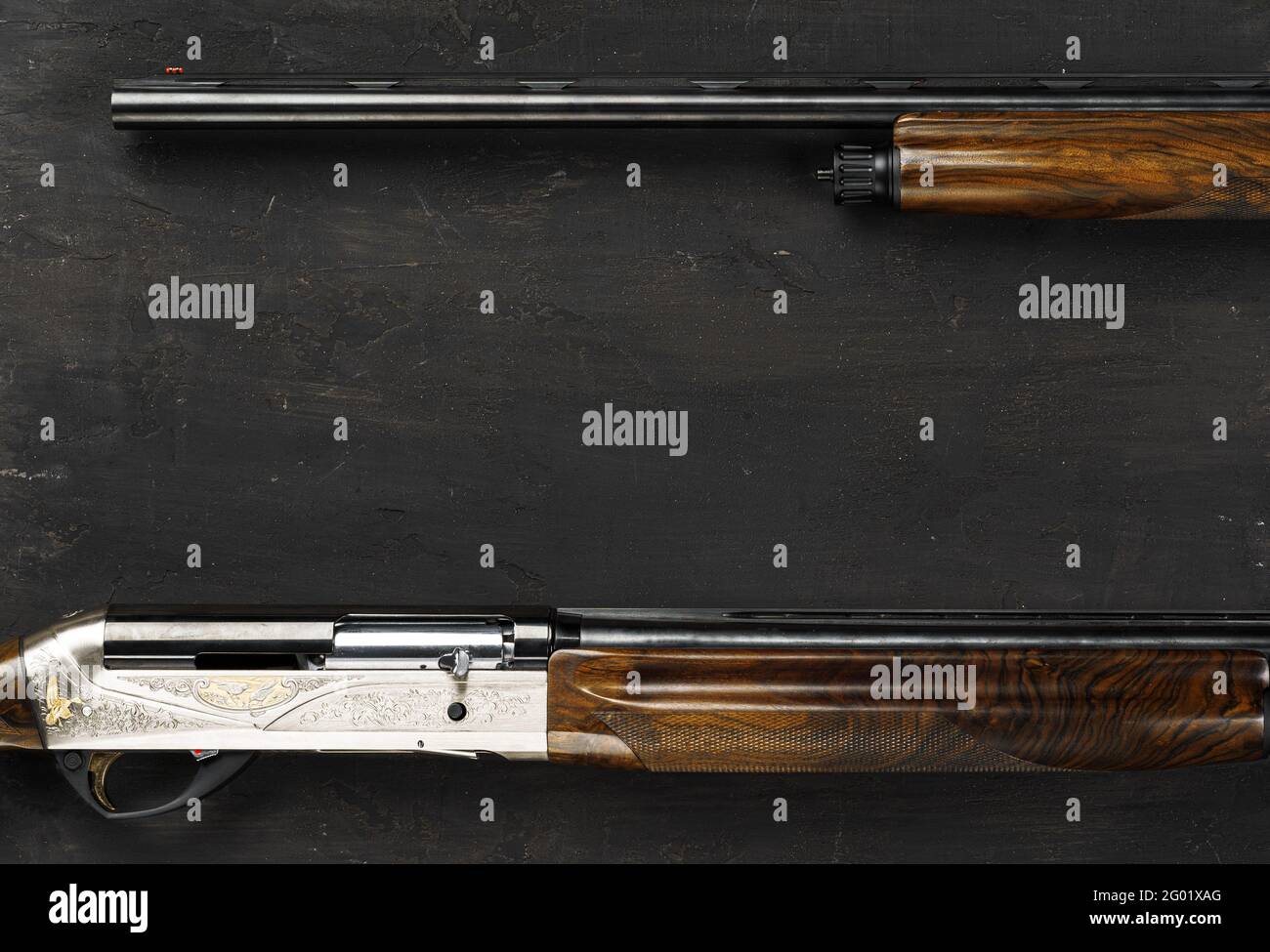 Smoothbore hunting gun on black background close up Stock Photo - Alamy