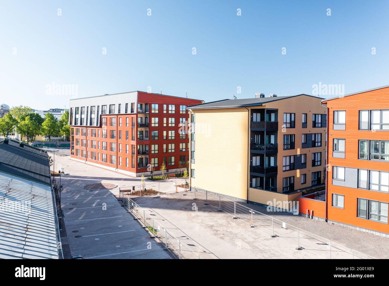 Apartments made of wood. Modern wooden residential buildings in summer ...