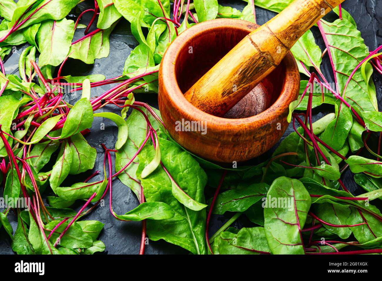 Fresh organic chard.Beet leaves or mangold.Top view Stock Photo - Alamy