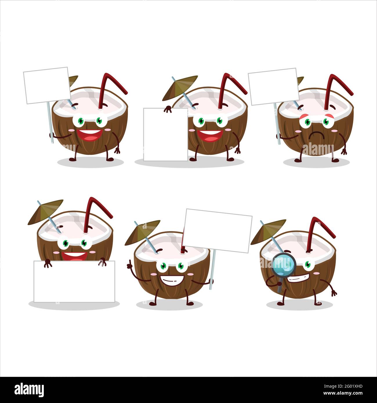 Coconut drink cartoon character bring information board. Vector ...