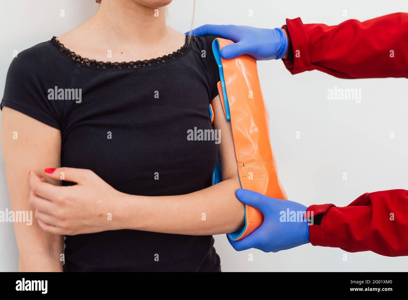 Broken arm of the woman injured after accident, arm splint for ...