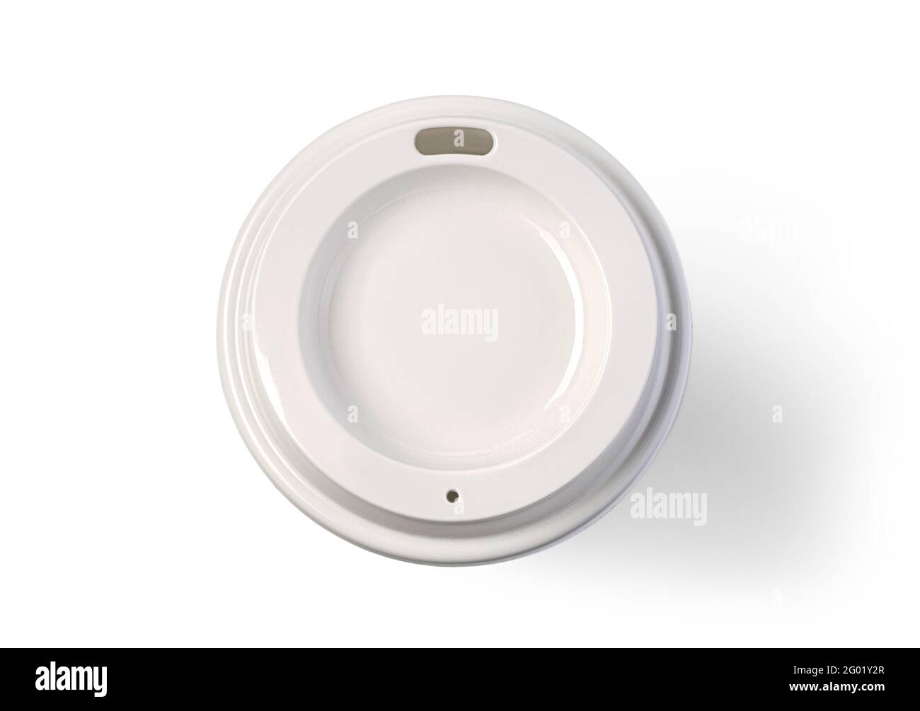 Top view of a round disposable plastic coffee cup lid, isolated on a ...