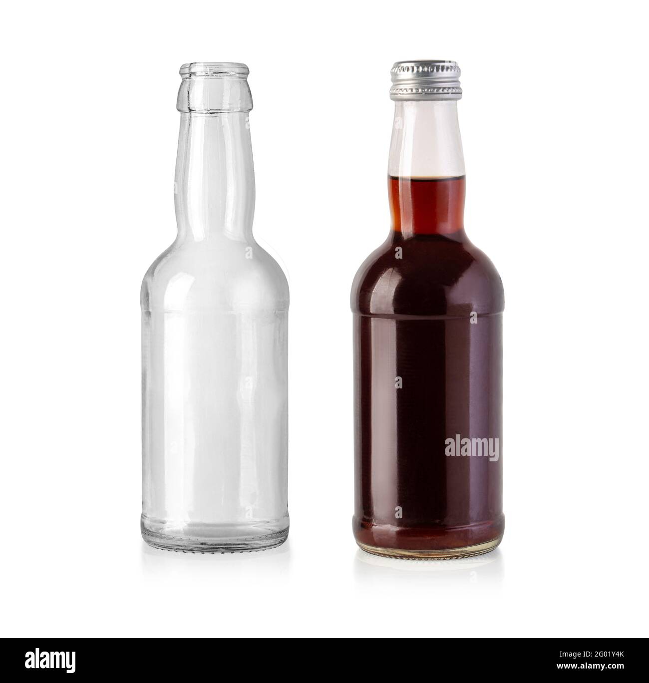 drink glass empty and full bottles isolated on white with clipping path ...