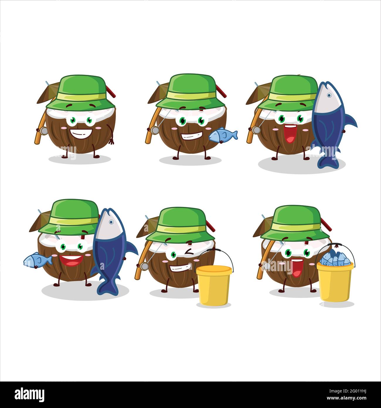 A fisherman coconut drink cartoon picture catch a big fish. Vector ...
