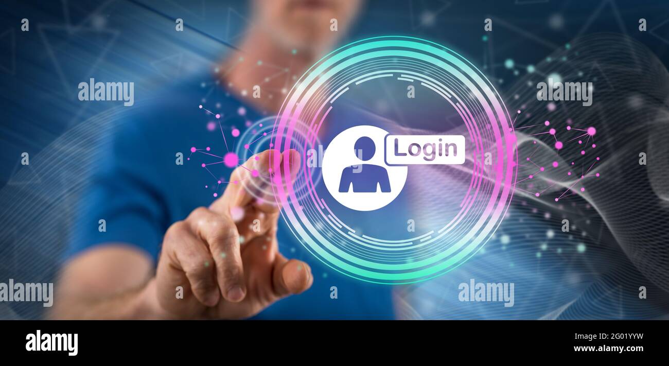 Man touching a login concept on a touch screen with his finger Stock ...