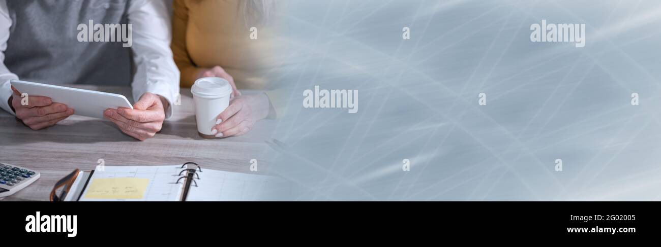 Coworkers working together at office; panoramic banner Stock Photo - Alamy