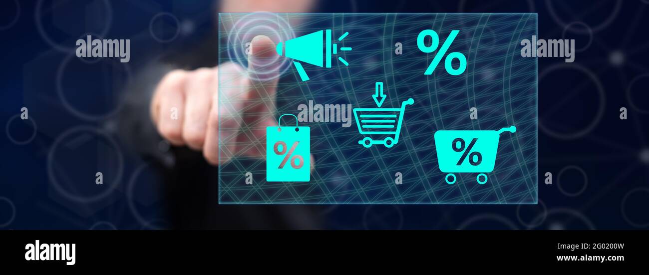 Man touching a discount concept on a touch screen with his finger Stock ...