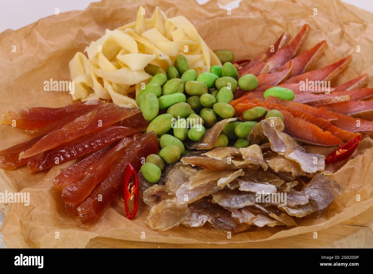 Fish and seafood snack board plate for beer Stock Photo - Alamy