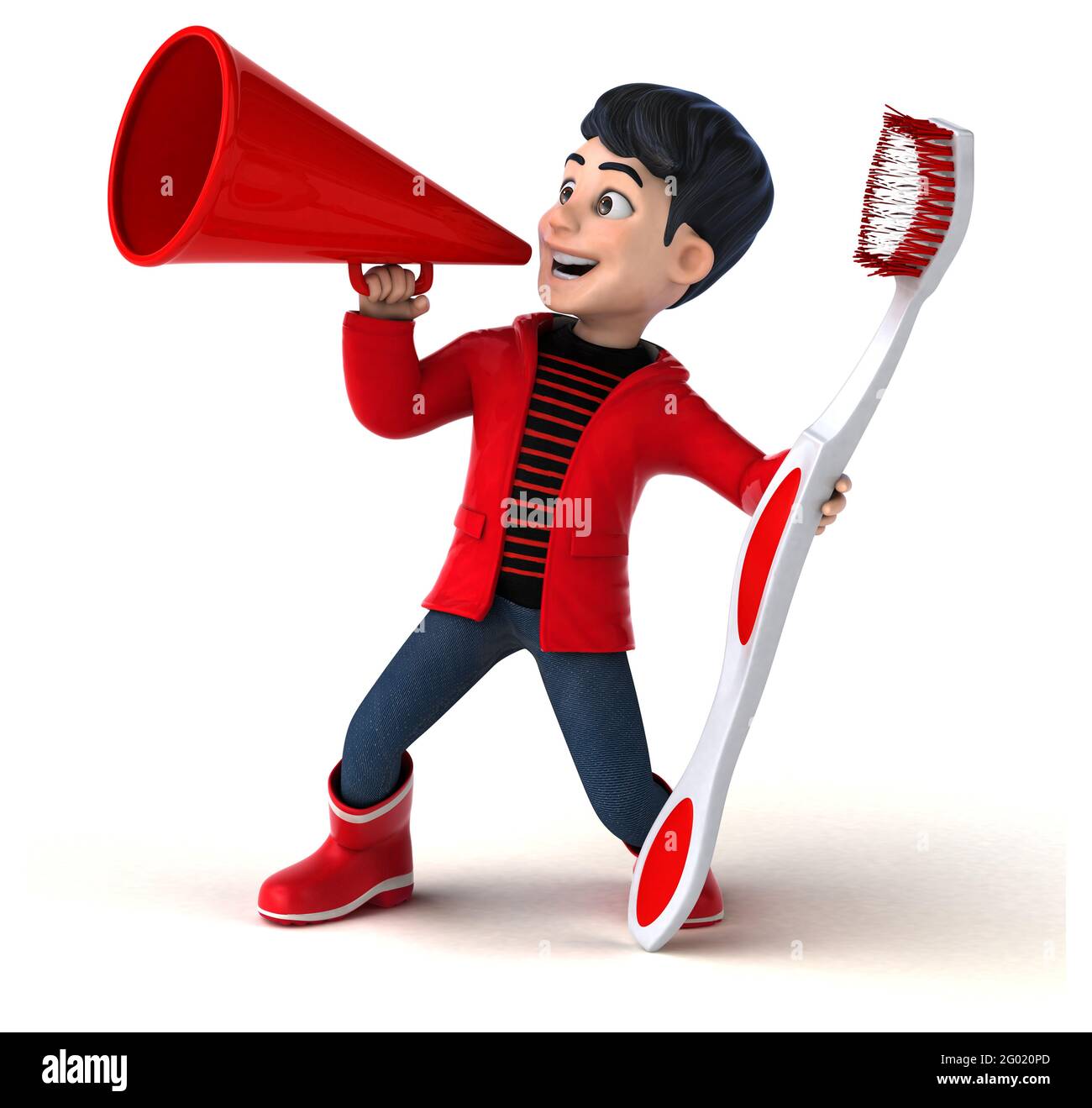 Fun 3D cartoon teenage boy with a toothbrush Stock Photo - Alamy