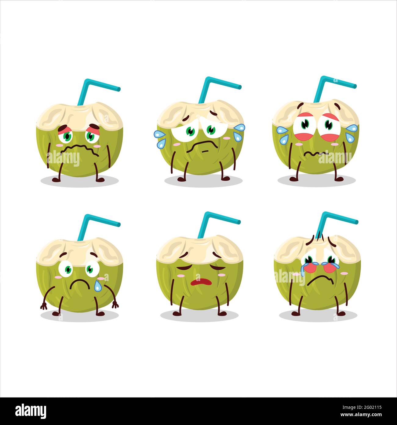 Green coconut drink cartoon character with sad expression. Vector ...