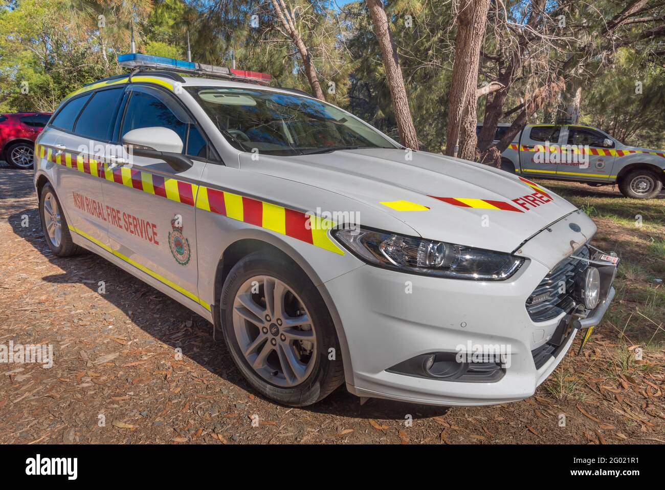 New South Wales, Rural Fire Service support vehicles parked in the ...