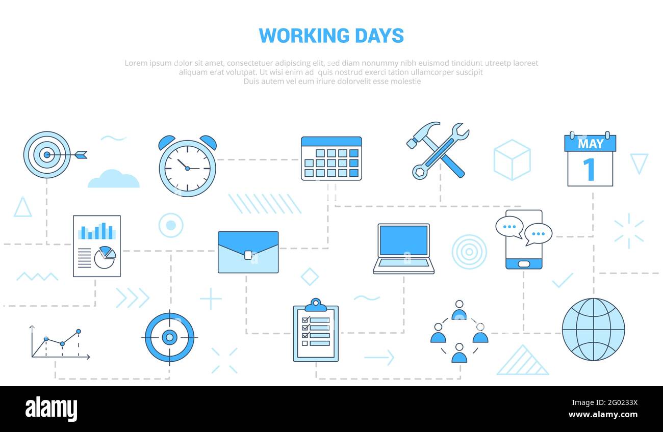 working days concept with icon set template banner with modern blue ...