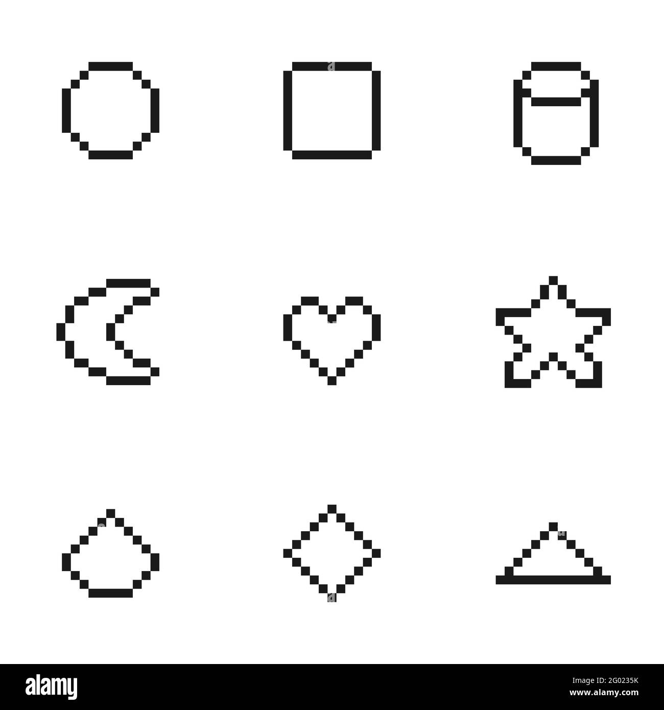 Set Of Black And White Geometric Shape Pixel Art Collection Vector