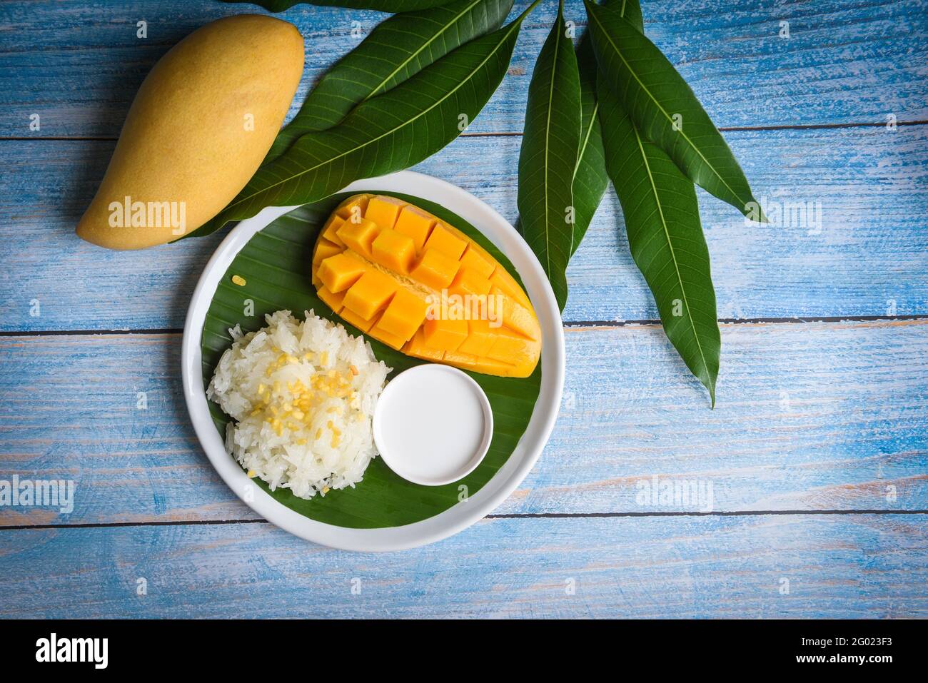 Ripe mango rice cooked with coconut milk, Sticky rice summer tropical ...