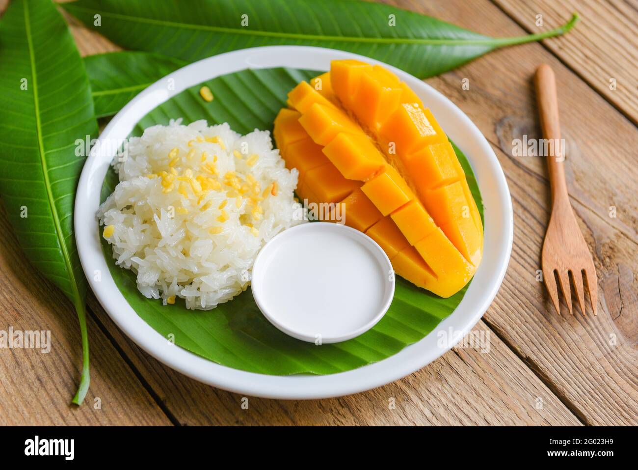 Ripe mango rice cooked with coconut milk, Sticky rice summer tropical ...