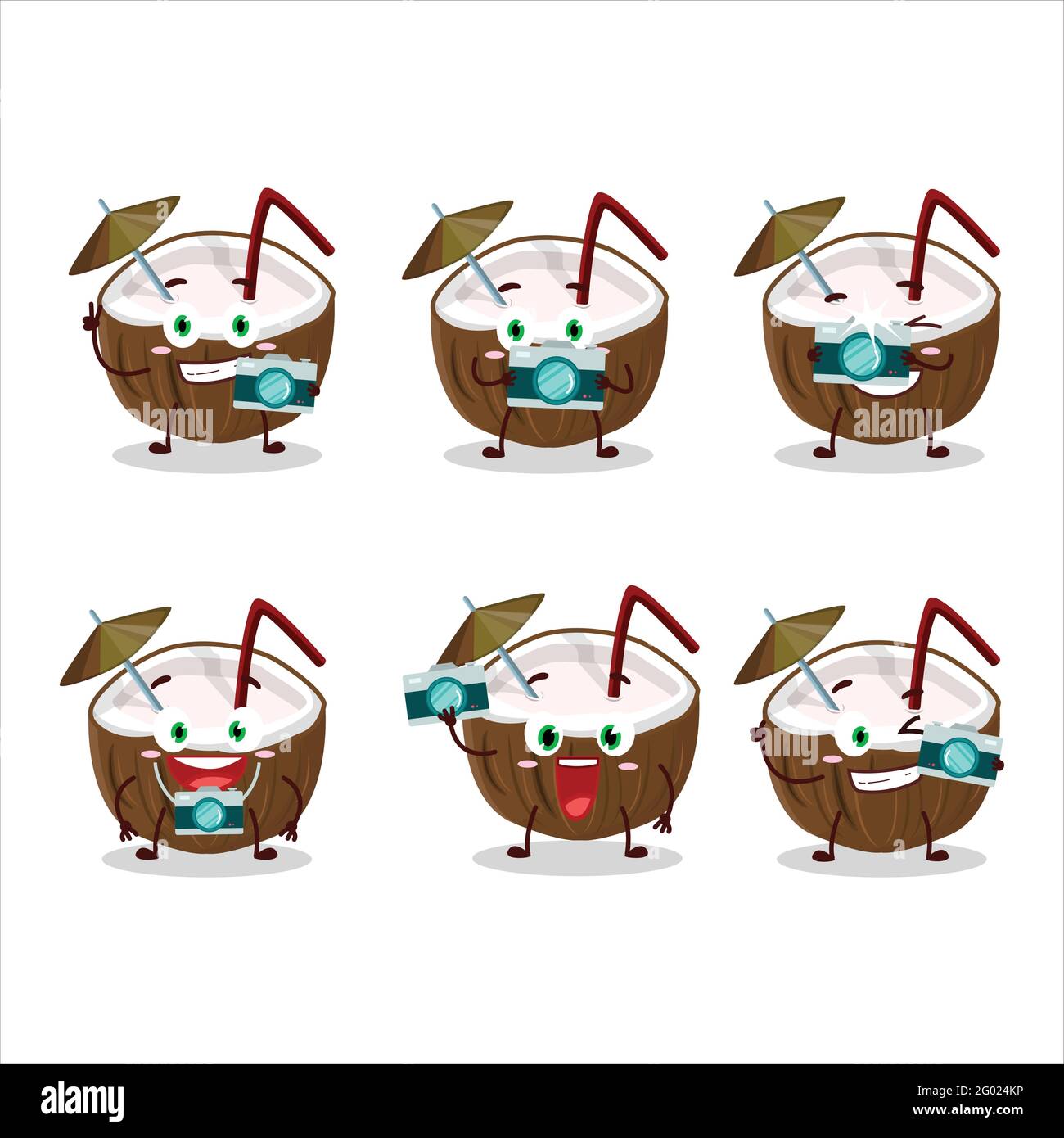 Photographer profession emoticon with coconut drink cartoon character ...