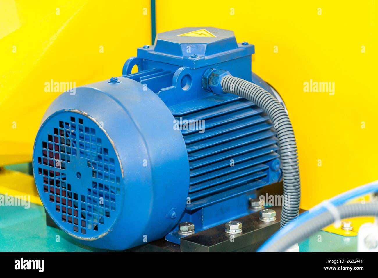 Powerful electric motor with reducer. Electric motor on machine Stock ...