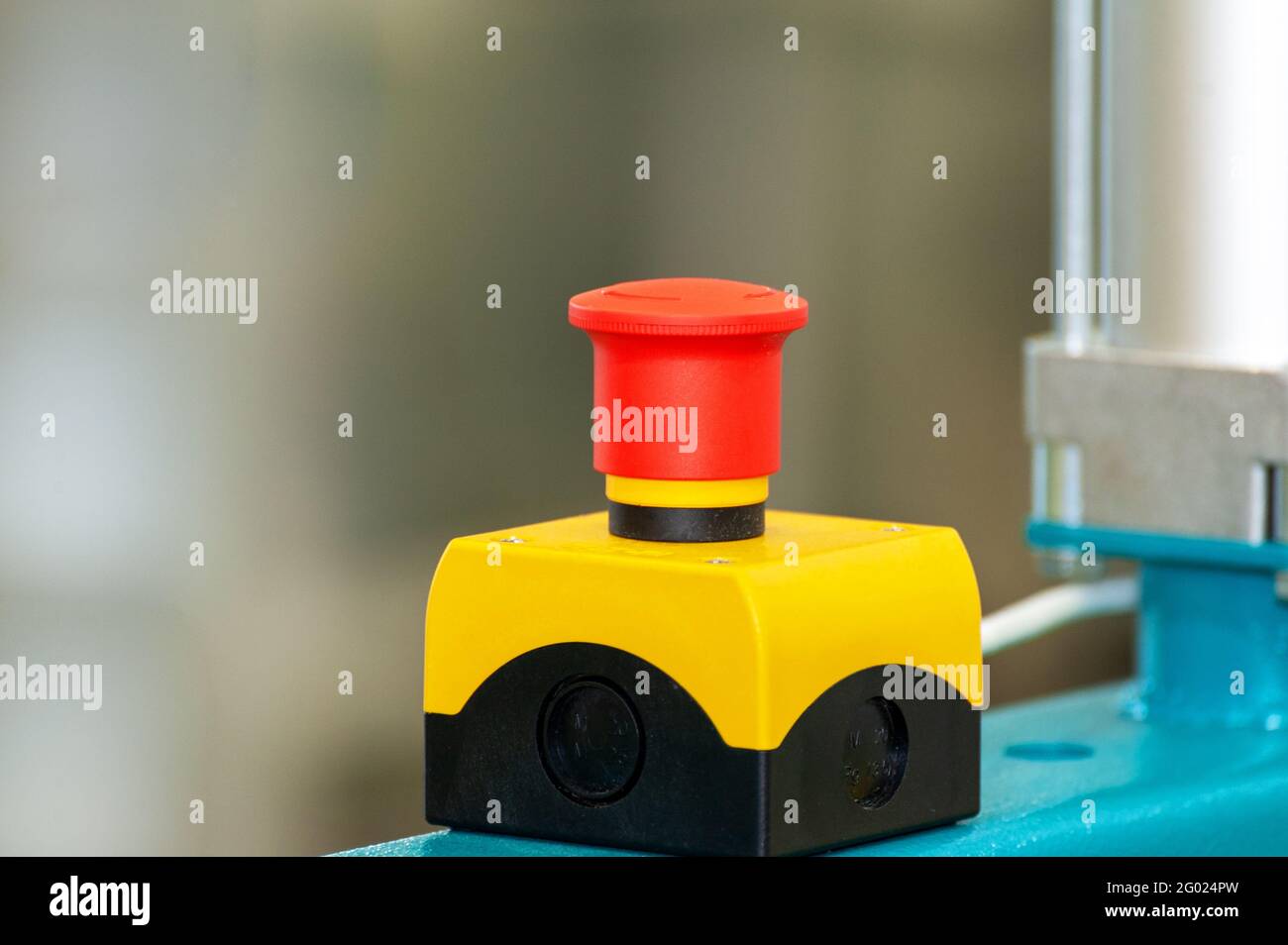 The red emergency button or stop button for Hand press. STOP Button for ...