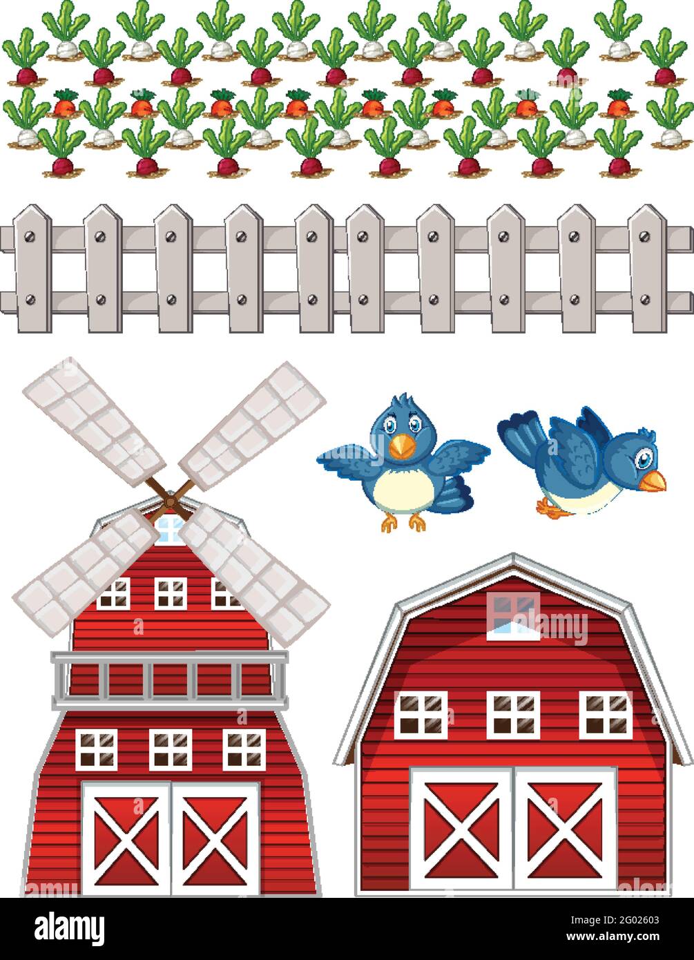 Farm element set isolated on white background illustration Stock Vector ...