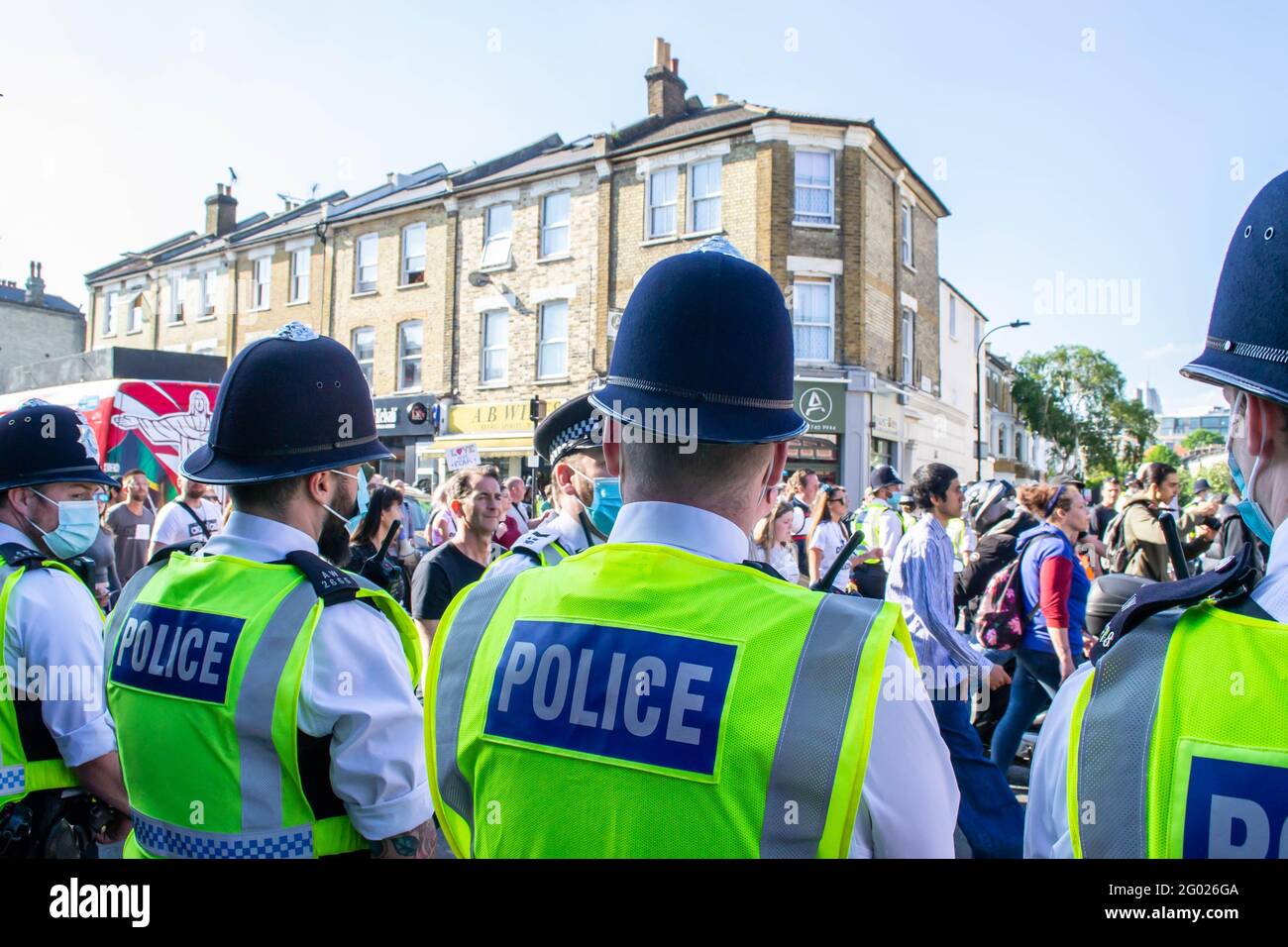 LONDON, ENGLAND- 29 May 2021: Protesters at a Unite For Freedom anti ...