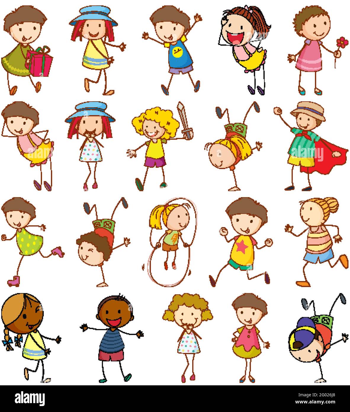 Set of different doodle kids cartoon character illustration Stock ...