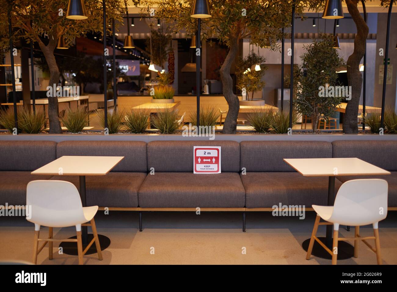 Wide angle background image of empty food court interior at shopping ...