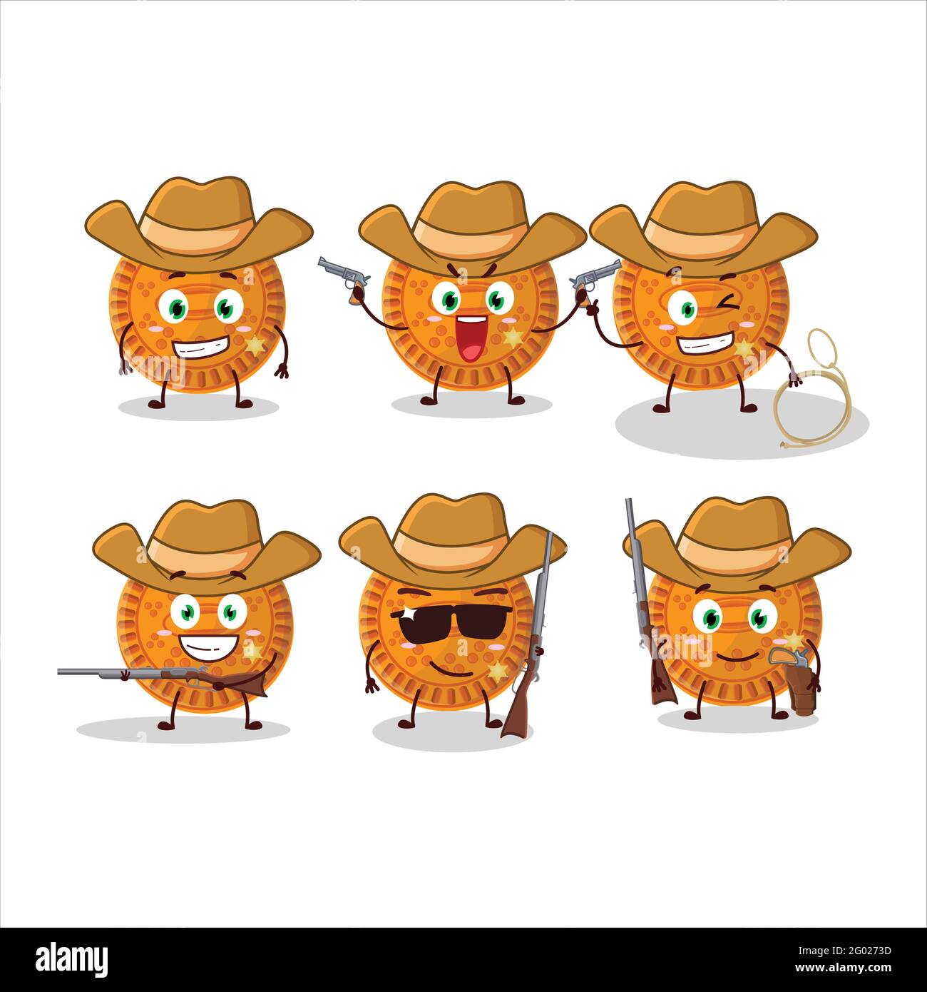Cool cowboy orange biscuit cartoon character with a cute hat. Vector ...