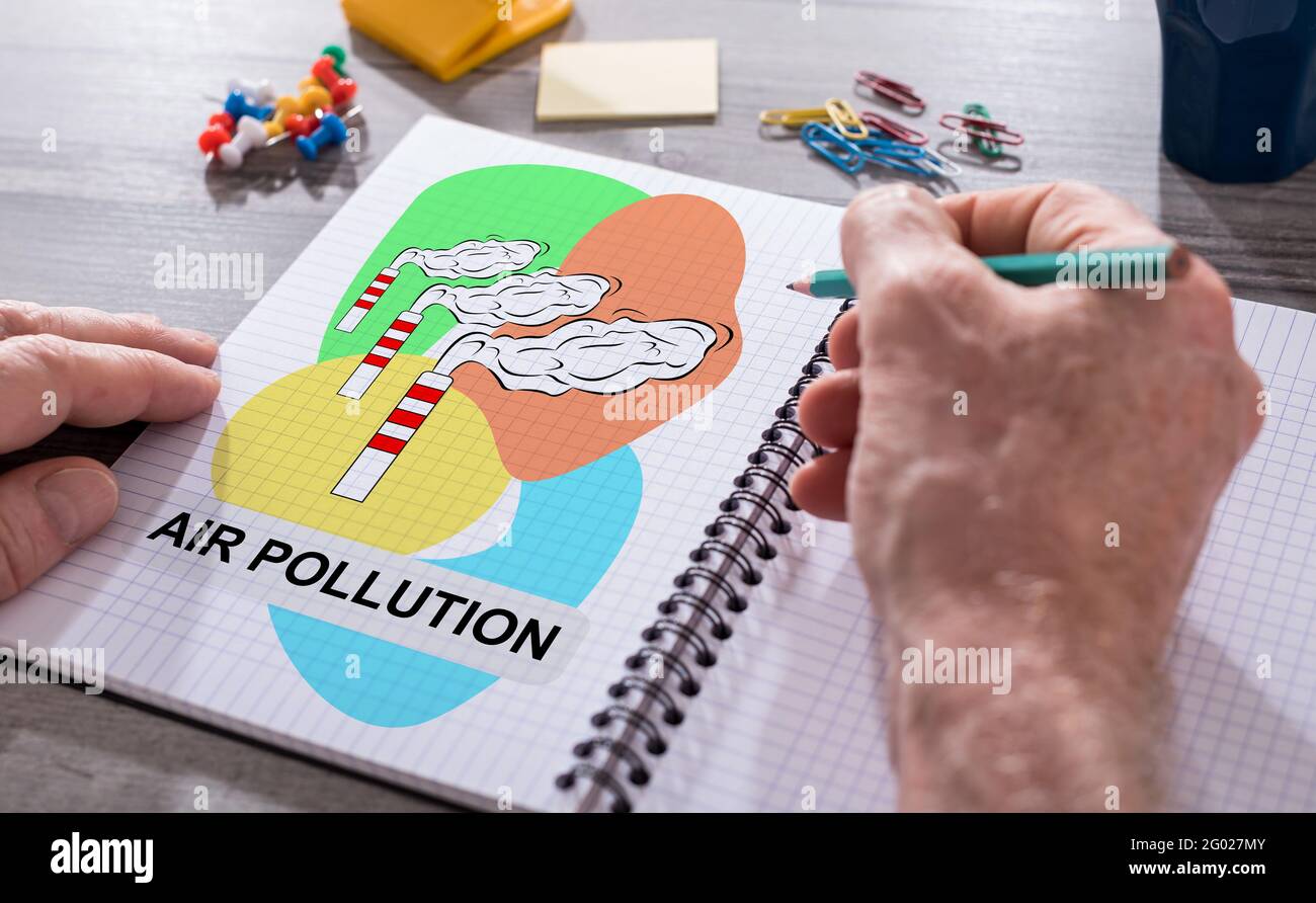 Hand drawing air pollution concept on a notepad Stock Photo - Alamy