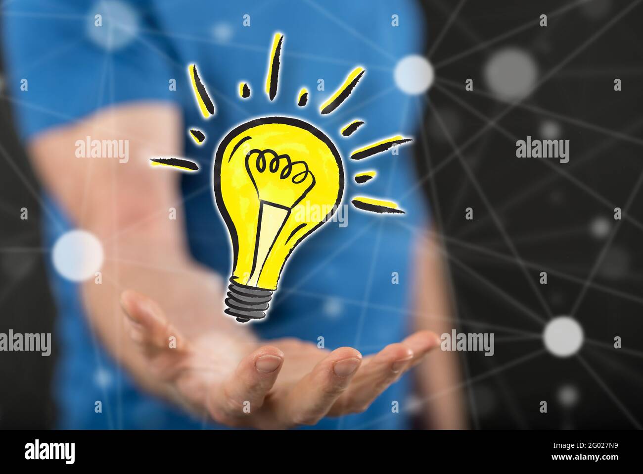 Innovation concept above the hand of a man in background Stock Photo ...