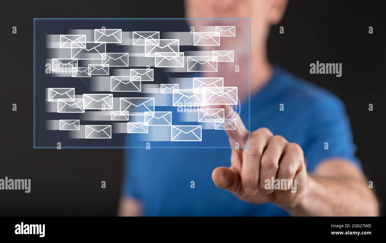 Man touching an e-mail concept on a touch screen with his finger Stock ...