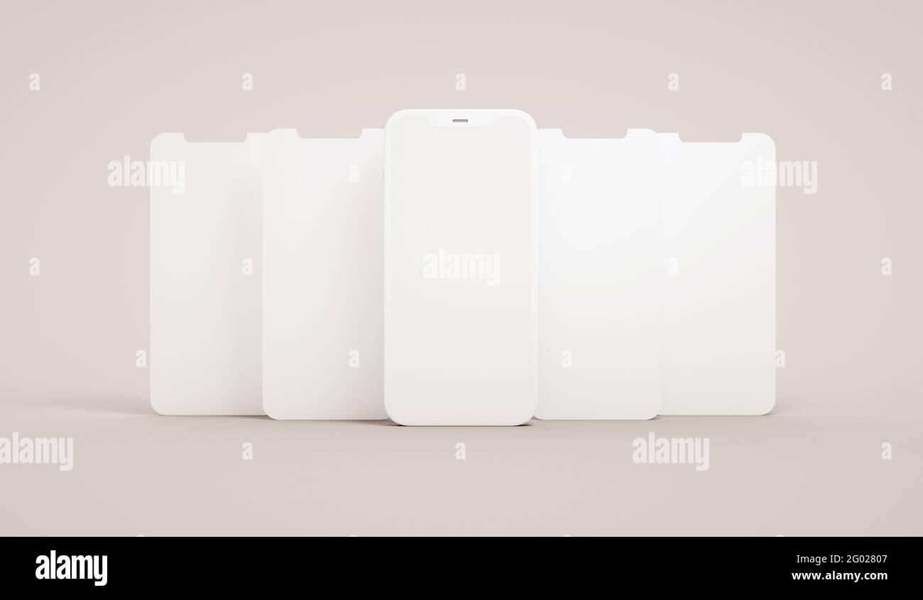 Mobile phone blank screen mockup with various screens in 3D rendering ...