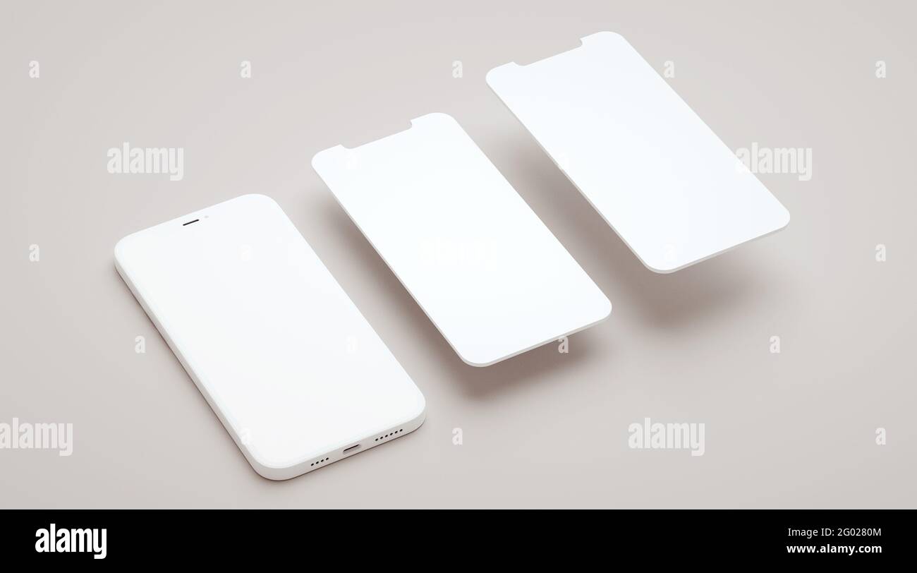 Phone blank screen mockup and two slides floating in 3D rendering. App ...