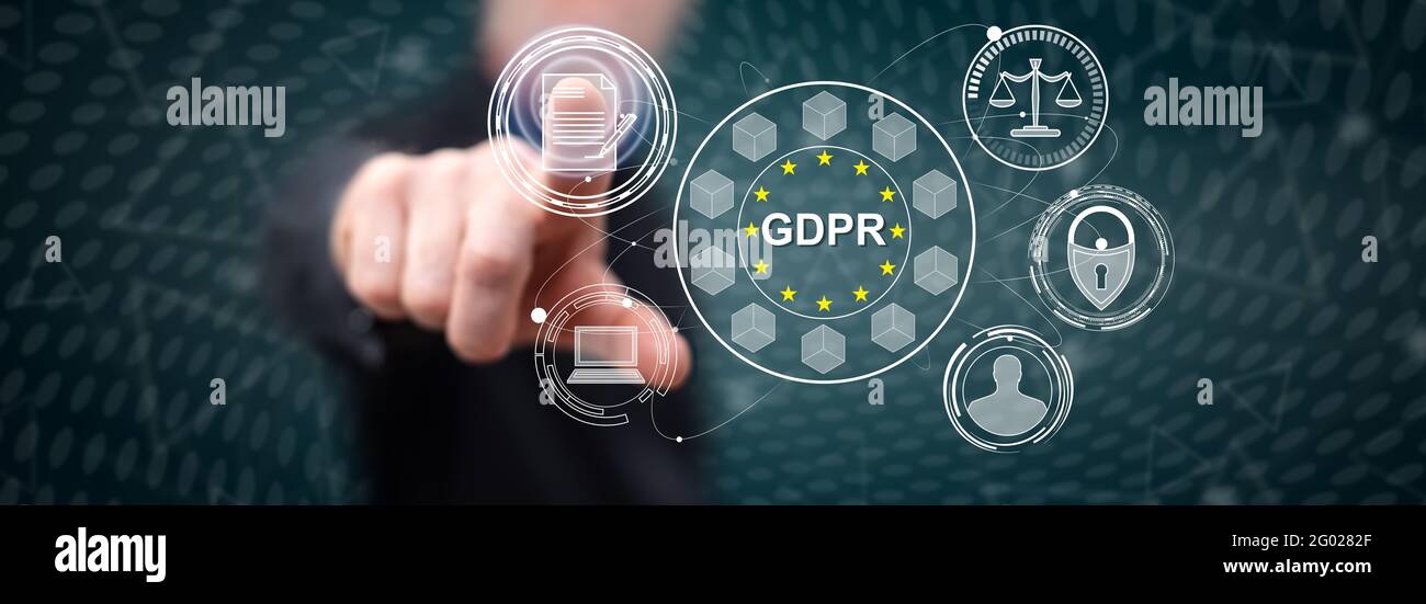 Man touching a gdpr concept on a touch screen with his finger Stock ...