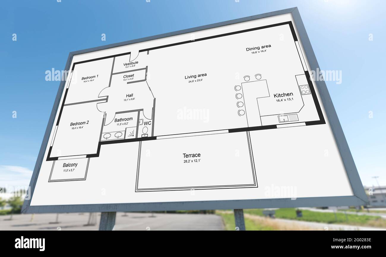Apartment plan concept drawn on a billboard Stock Photo - Alamy
