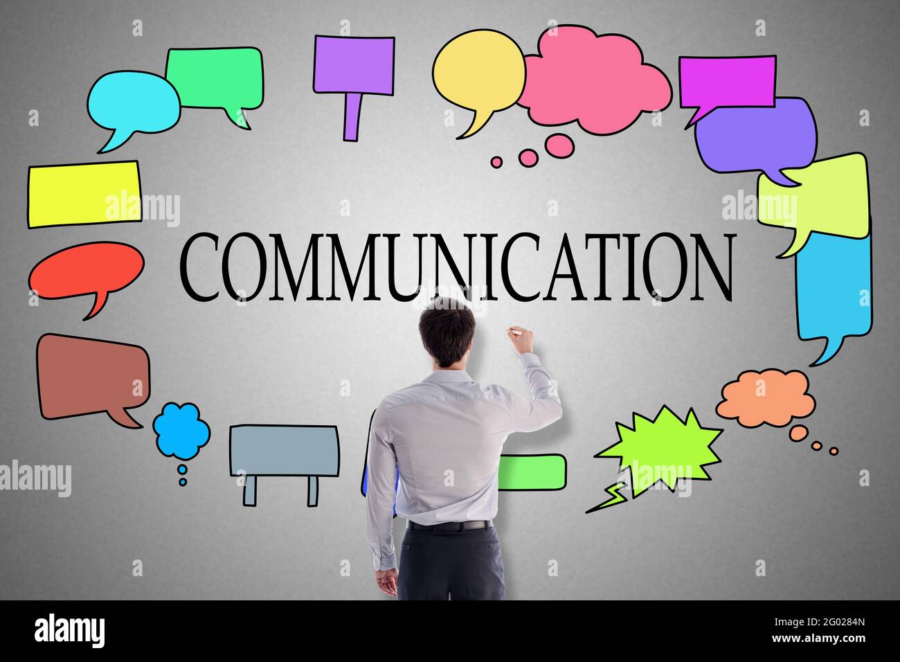 Communication concept drawn by an young businessman Stock Photo - Alamy