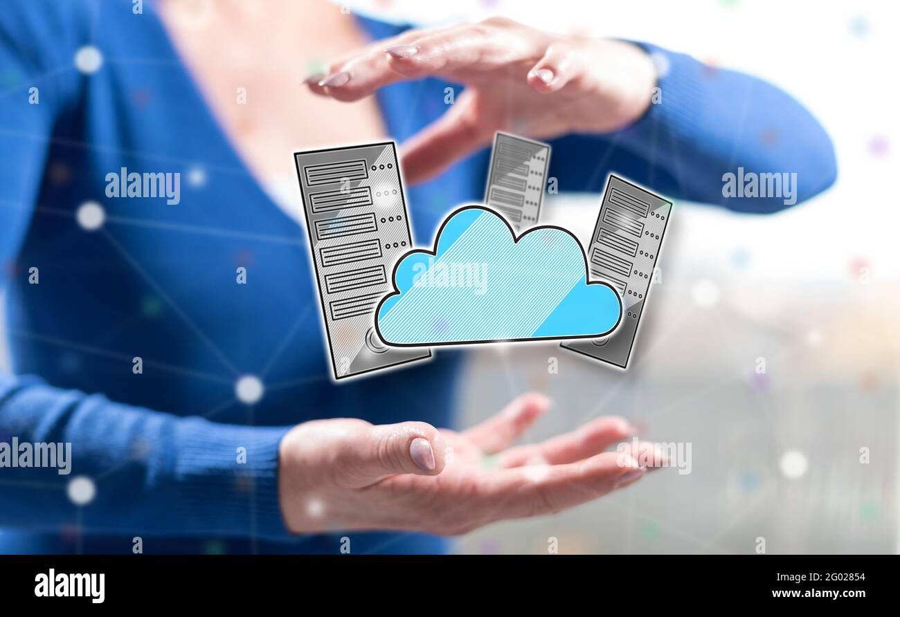 Data center concept between hands of a woman in background Stock Photo ...