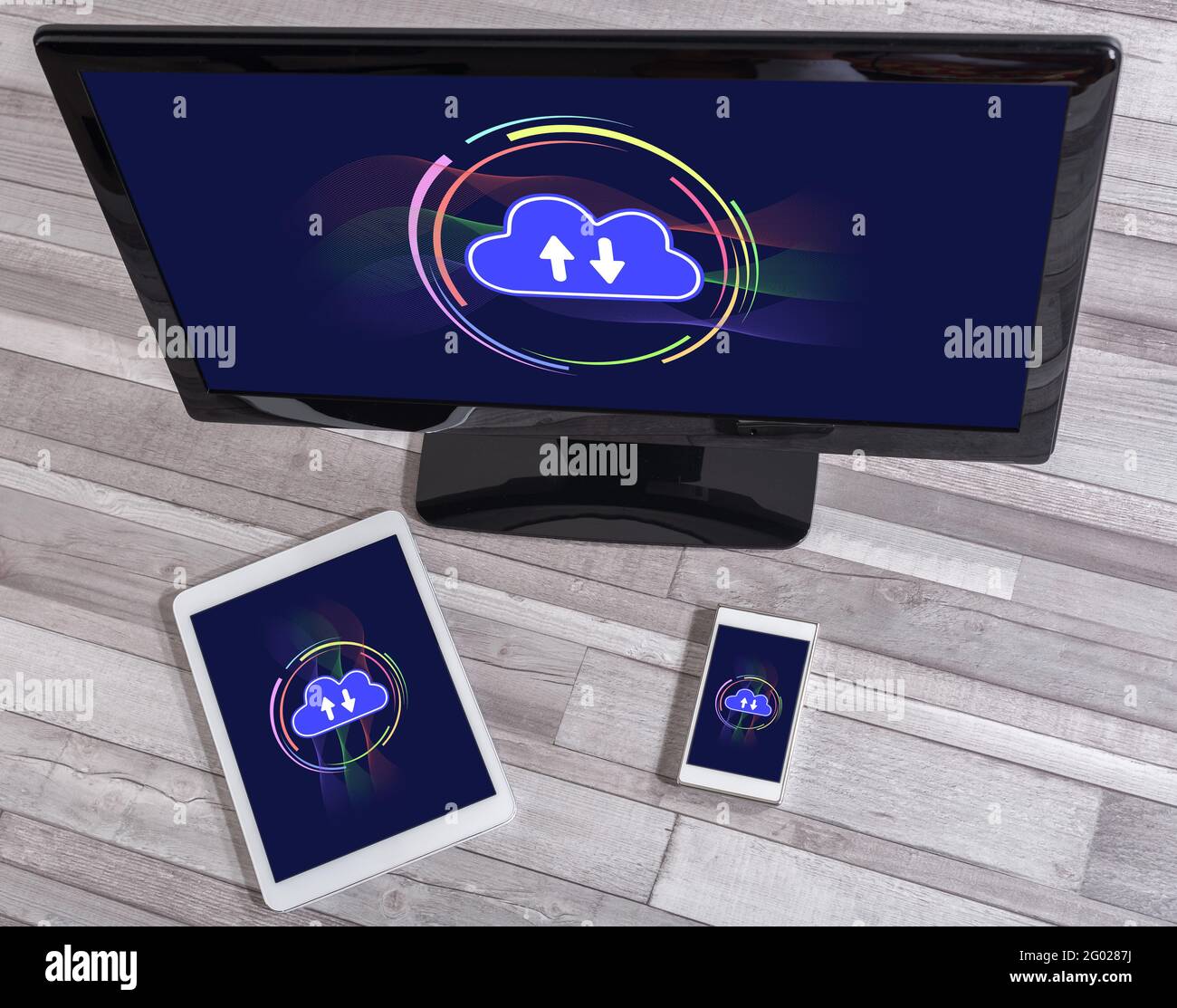 Cloud computing concept shown on different information technology ...