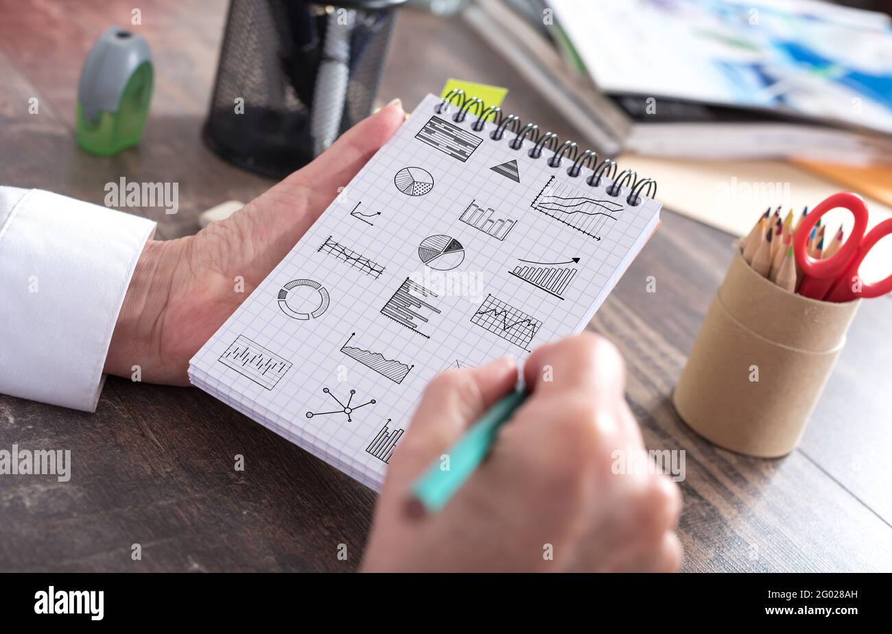 Concept of graphical analysis drawn on a notepad Stock Photo - Alamy