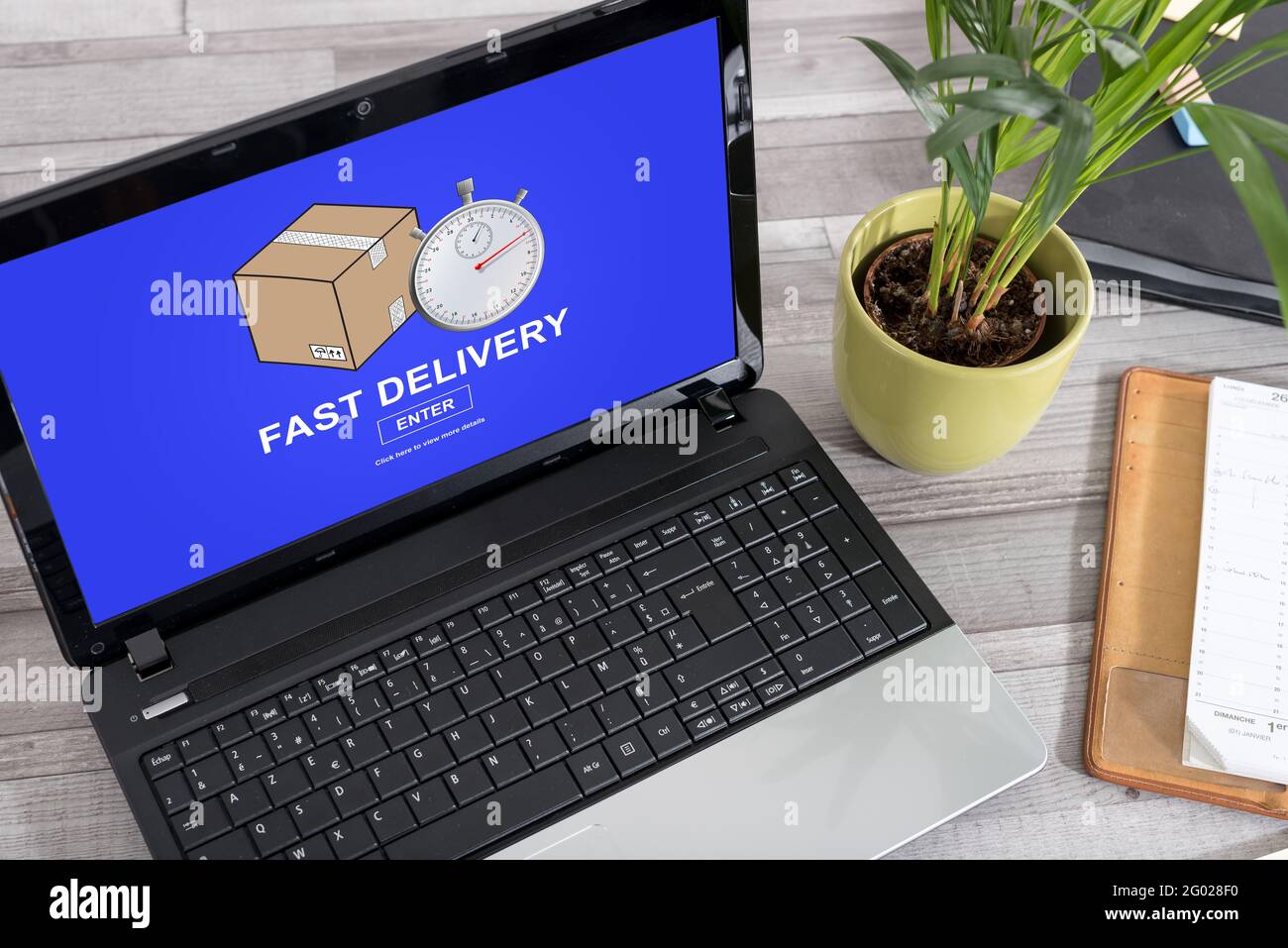 Laptop screen with fast delivery concept Stock Photo - Alamy