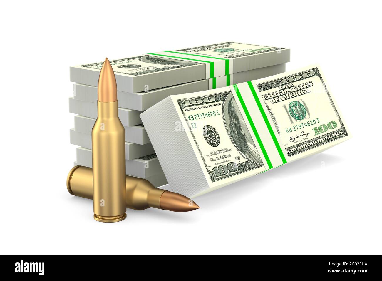 money and bullets on white background. Isolated 3D illustration Stock ...