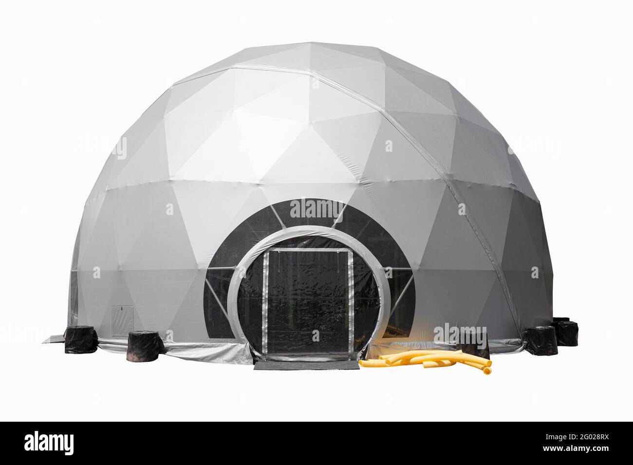 Space base structure, white and dark grey round plastic tent on white ...