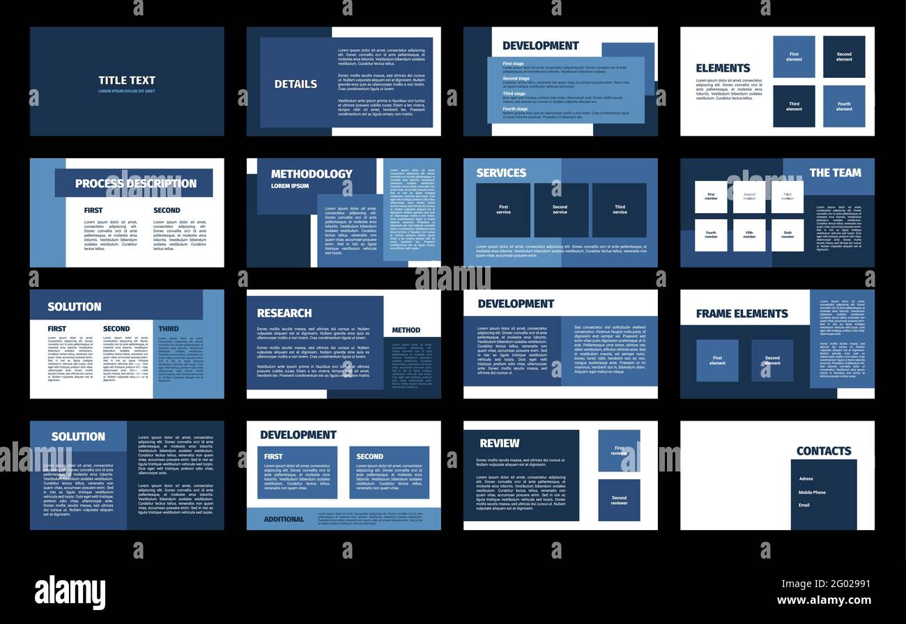 Presentation template. Blue and white rectangles flat design, 16 slides ...