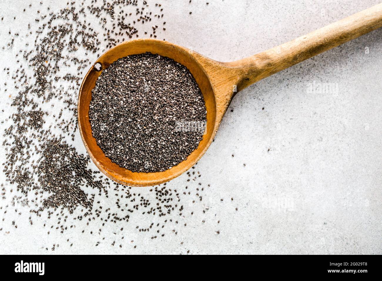 Healthy food, sources omega-3 - overhead view of chia seed isolated on ...