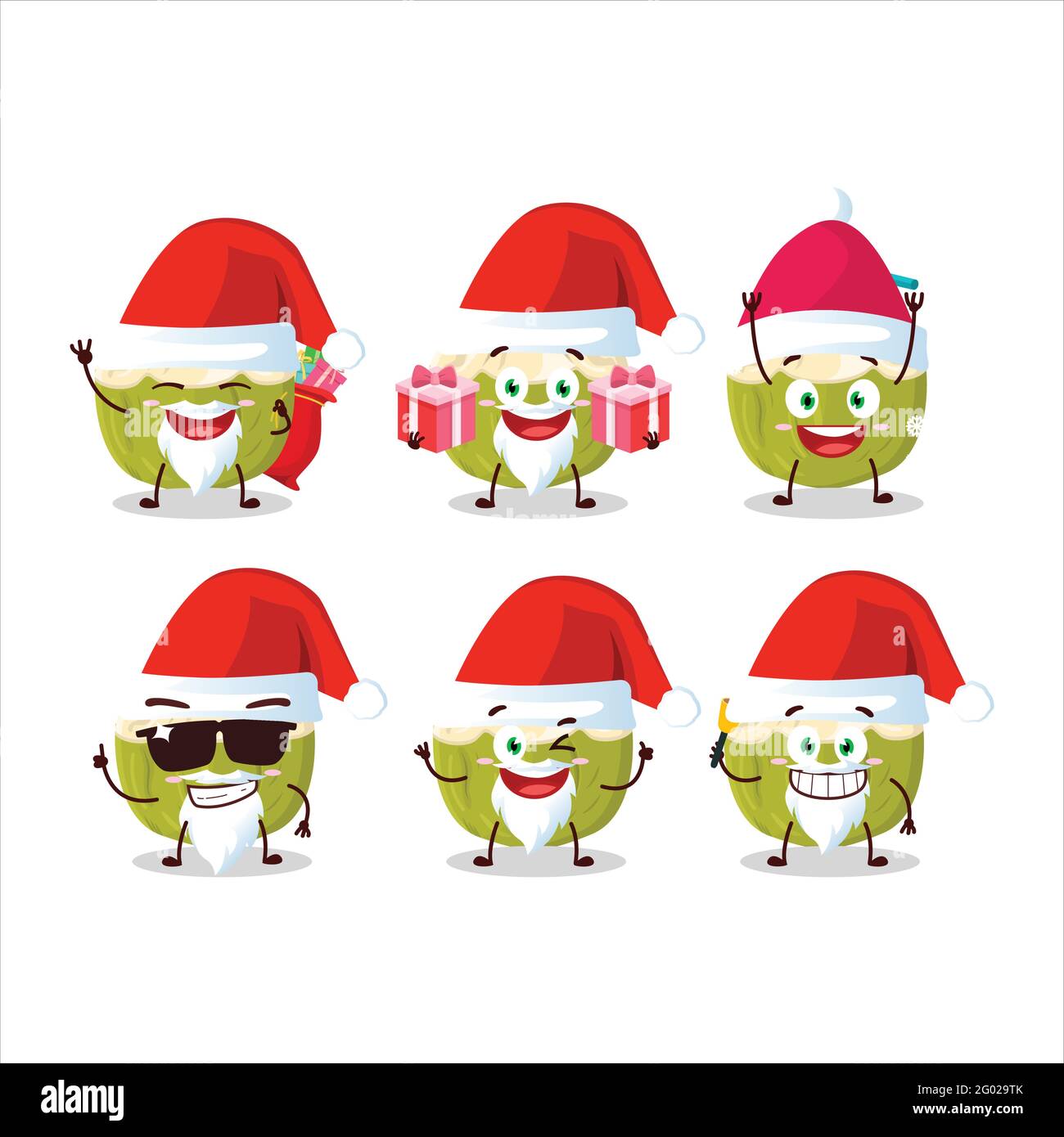 Santa Claus emoticons with green coconut drink cartoon character ...