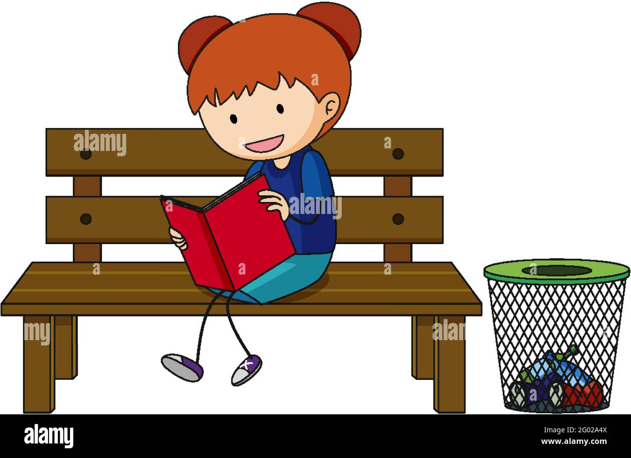 A doodle kid reading a book cartoon character isolated illustration ...