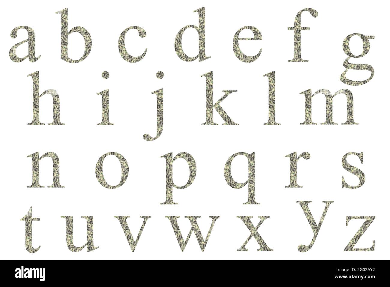 alphabet of dollars isolated on white background Stock Photo - Alamy